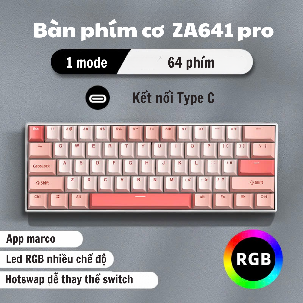 ATAS ZA641 Pro 1-mode Wired Mechanical Keyboard - 64 keys - RGB Led ...