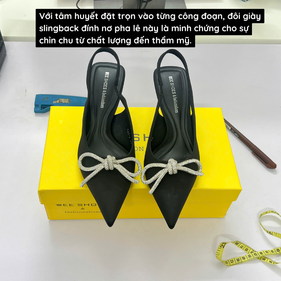 BE women's high heels with stone bows, open heels, pointed toe, 7-inch ...