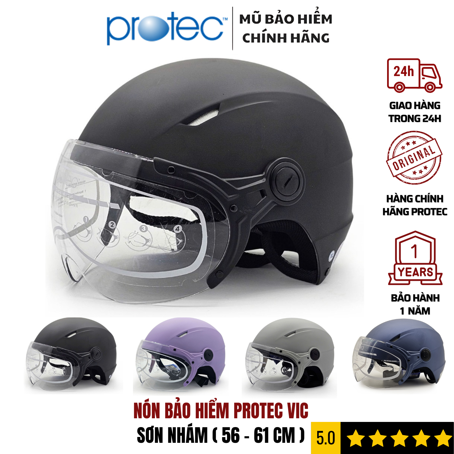 Protec Vic half-head helmet with glasses - Genuine anti-UV helmet for ...