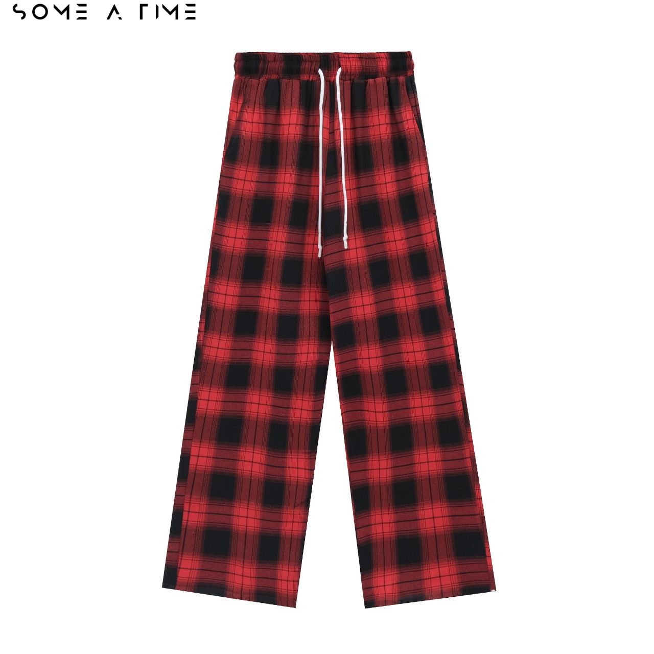 Wide-leg Christmas Red Checkered Pants for Men and Women, Rubber-Coated ...