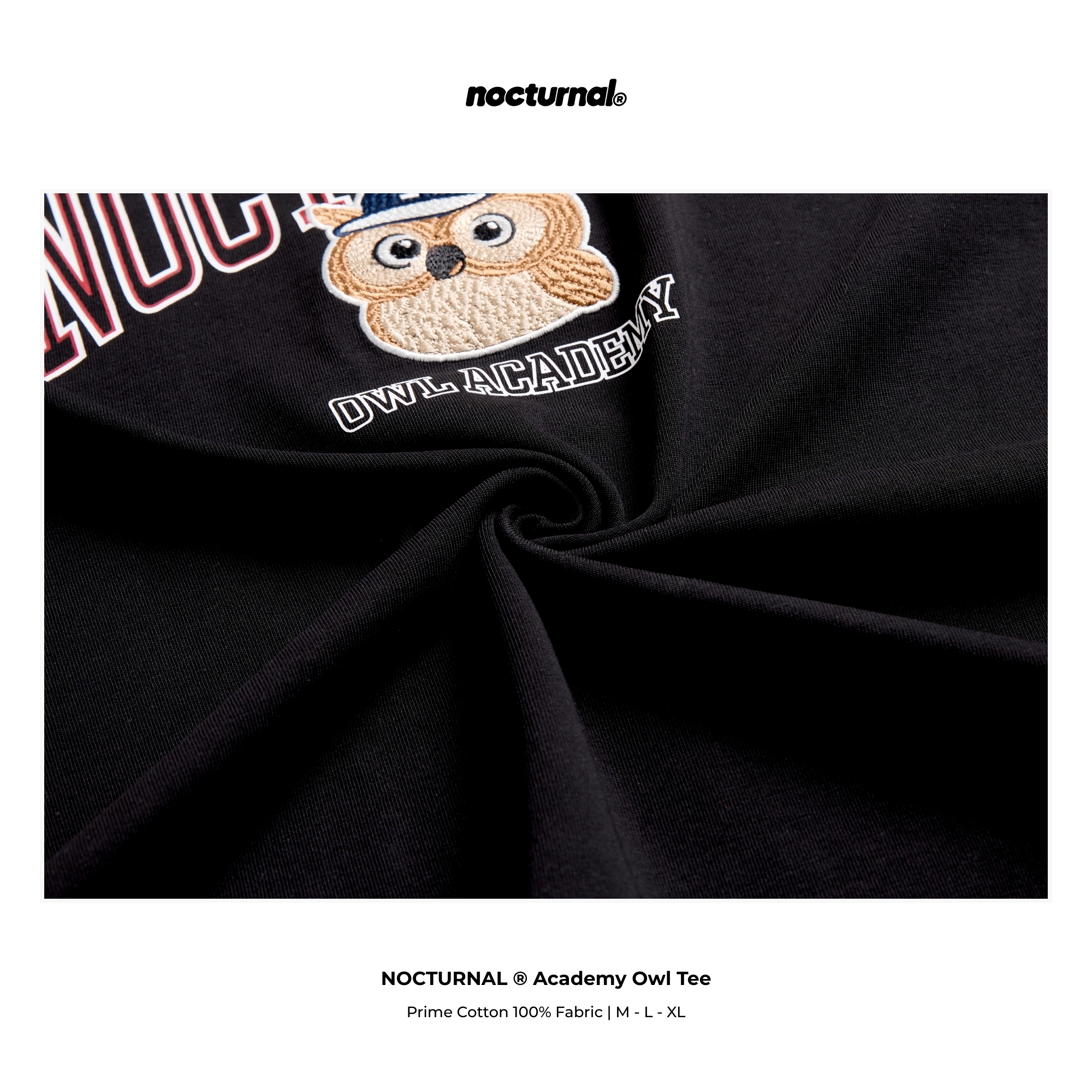 Oversized Embroidered T-shirt NOCTURNAL Academy Owl Tee Prime Cotton 100% Men and Women Unisex ...