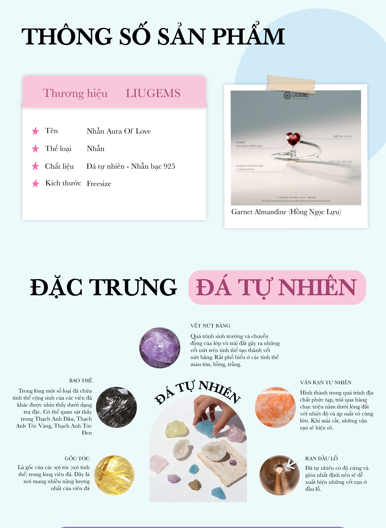 925 Silver Ring with Natural Stone Heart Facet Aura Of Love Exquisite ...