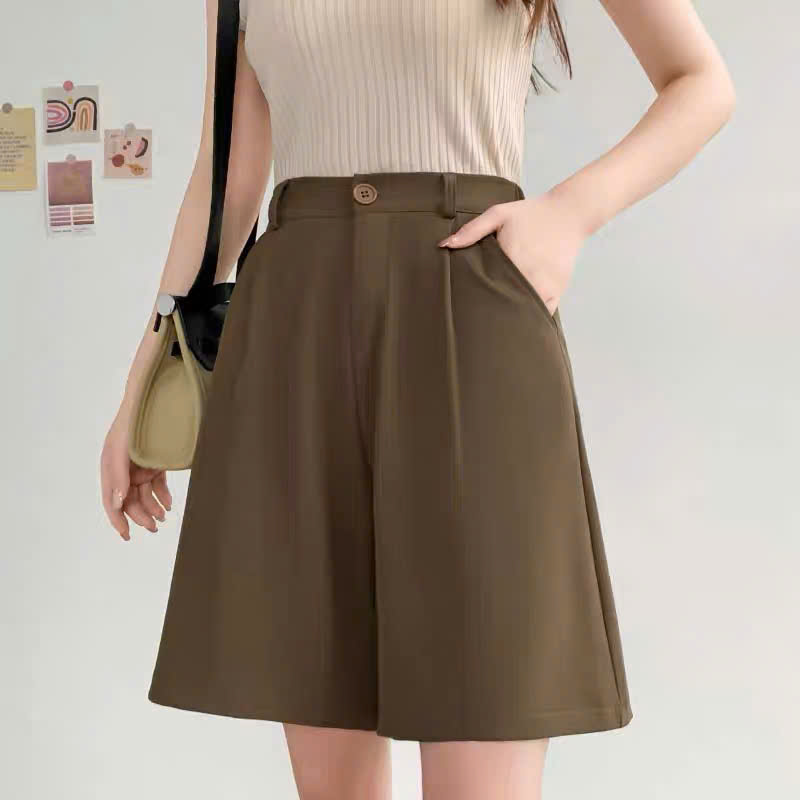 Women's Big Size Wide Leg High Waist Pants, Shorts Mid-length Big Size ...