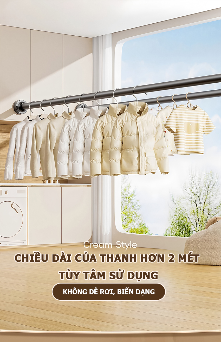 SNDK clothes drying pole without wall drilling, 25mm hanging bar with ...