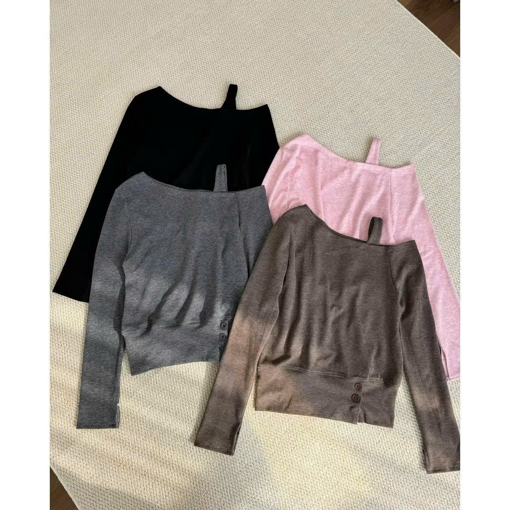 Lovely off-the-shoulder rabbit fur sweater with buttoned hem, long ...