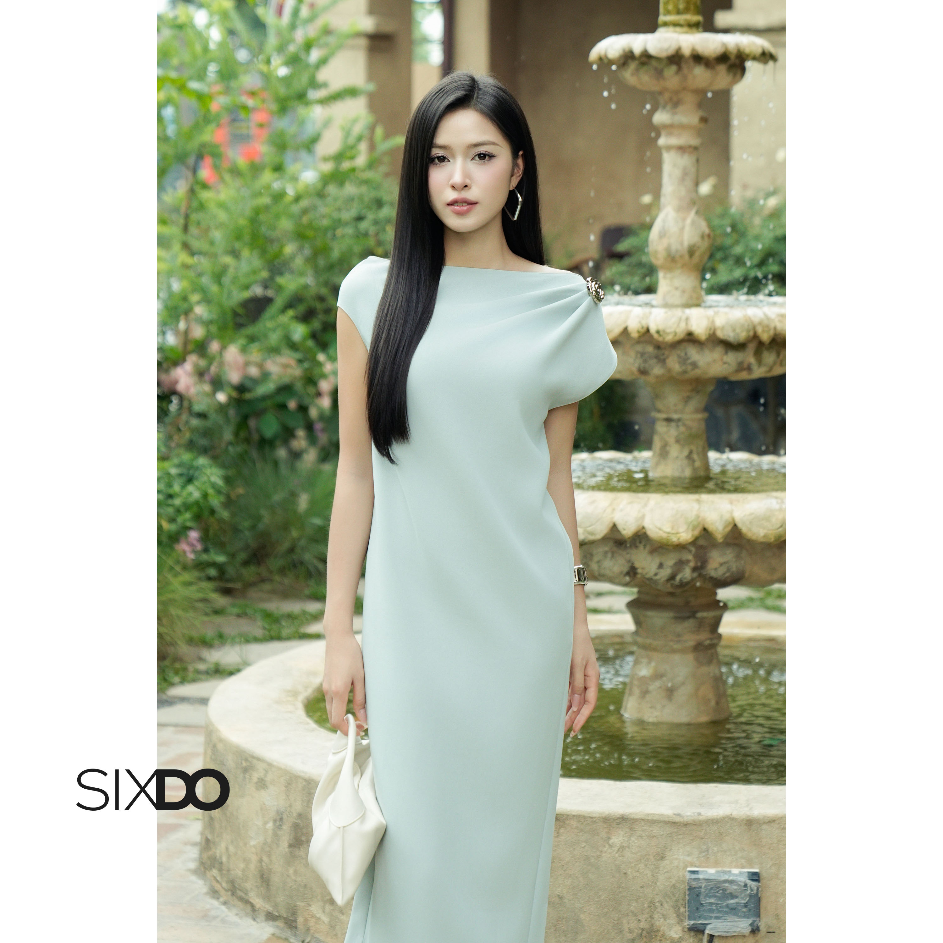 SIXDO Off-the-Shoulder Straight Dress (Light Mint Woven Loose Dress ...