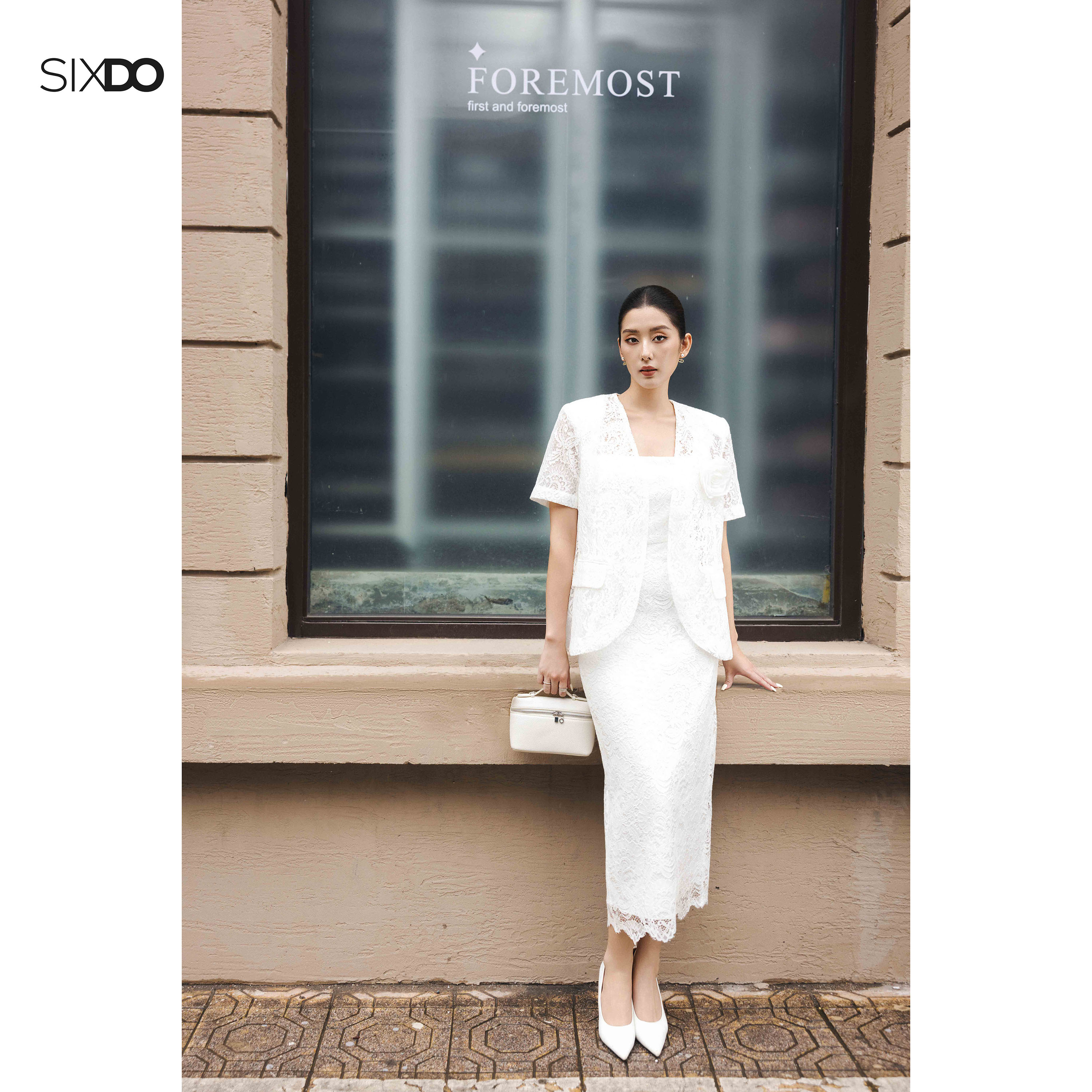White Lace Pencil Dress WITHOUT Jacket SIXDO (White Lace Pencil Dress ...