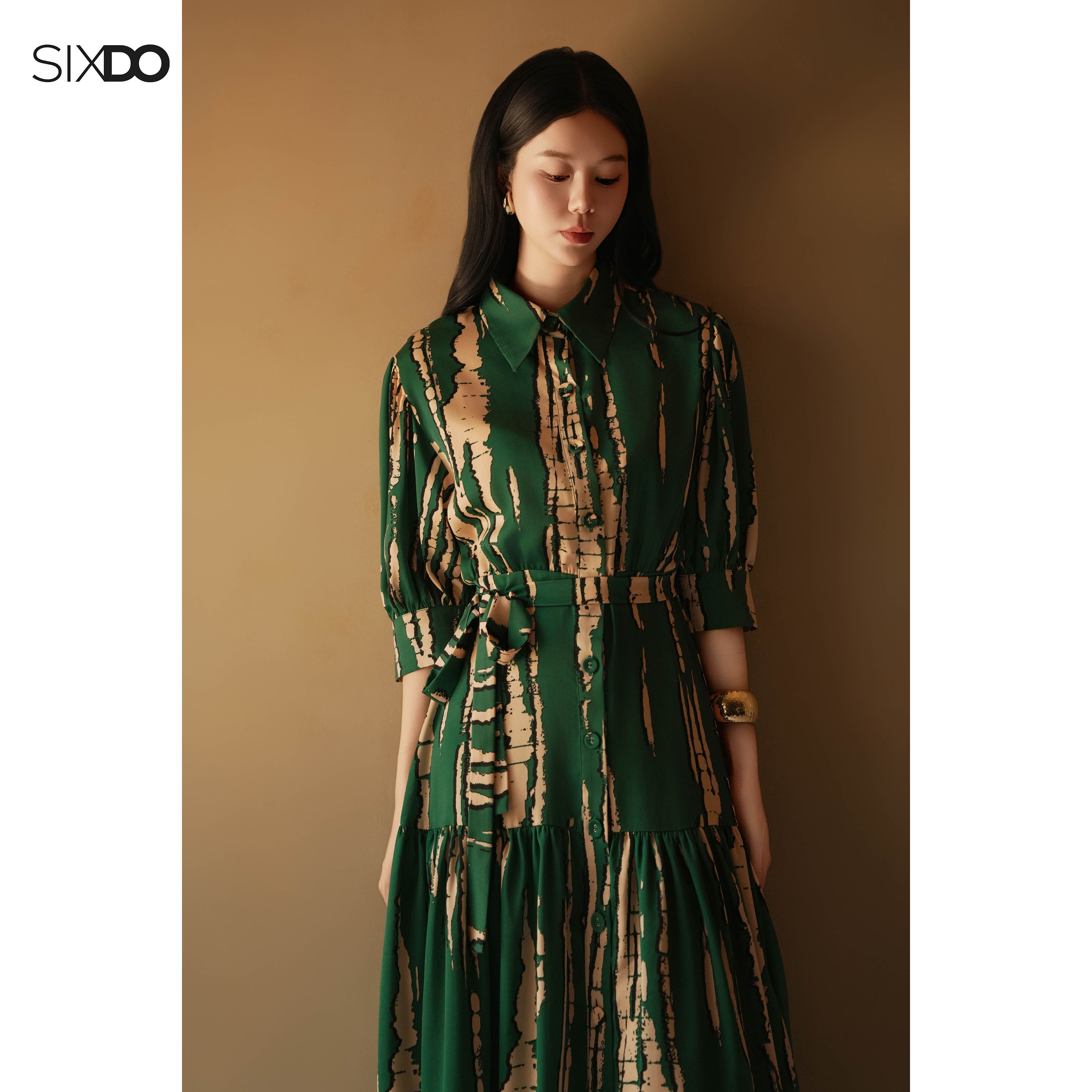 SIXDO Green Silk Flared Dress (Green Silk Flared Dress) | Shopee ...