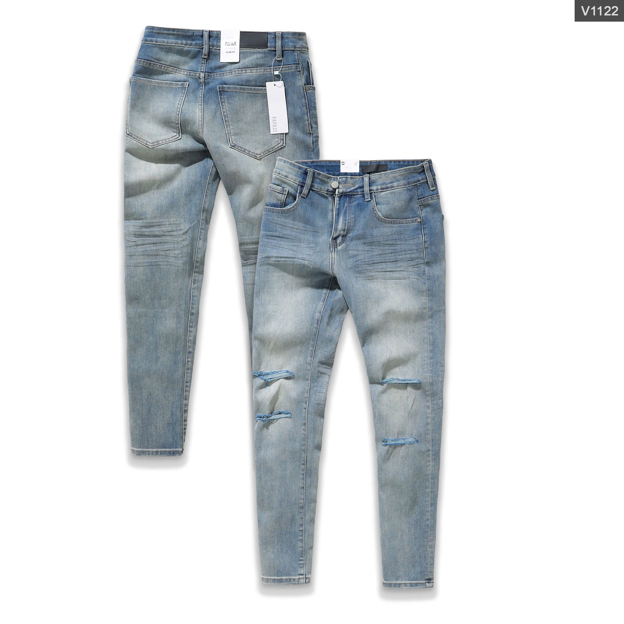 Men's long jeans Code_V1122, slim fit, ripped blue color, perfect ...