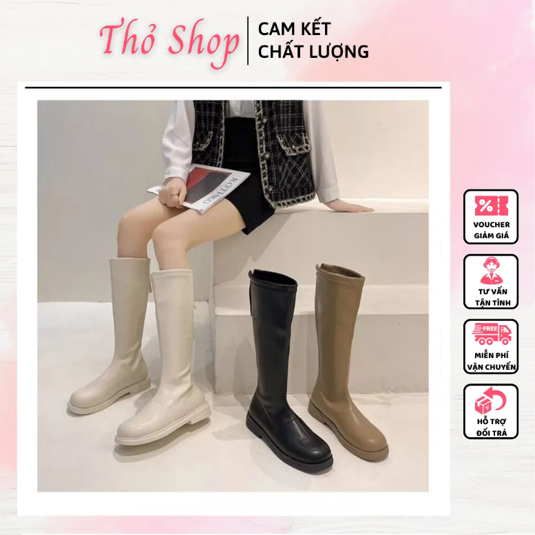 Thigh Boots, Soft Leather High Neck Boots With Zipper And Low Sole ...