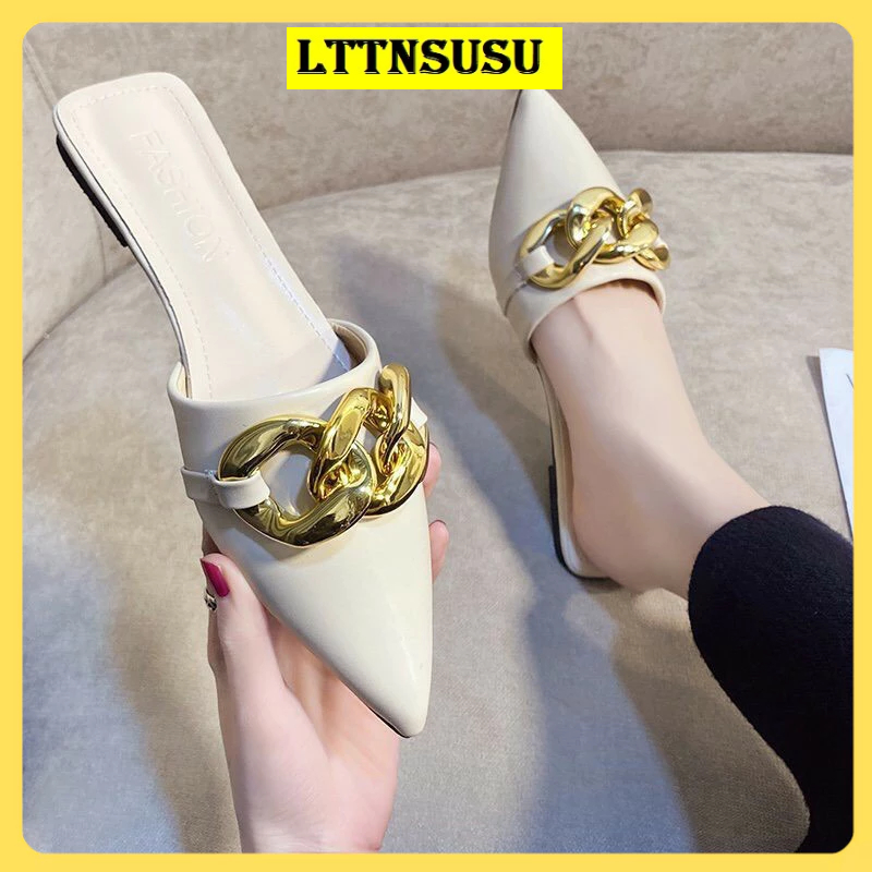 Lady Mules With Large Chain And Pointed Toe 002 | Shopee Philippines