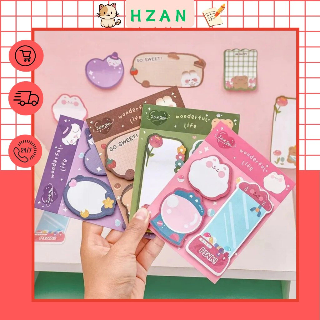 Note Paper Set/ 3-panel note paper Set, 60 Korean Cute Colored note ...