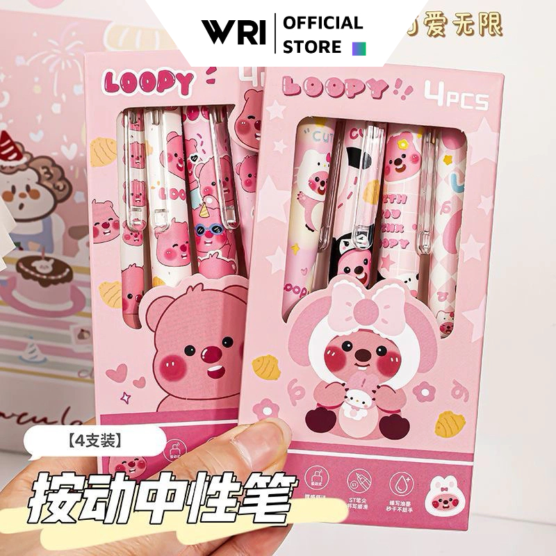 Box Of 4 Cute Pink Ballpoint Pens With Black Gel Arm Cushion 0.5mm ...