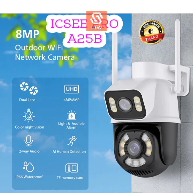 Icsee PRO A25B 2-Frame Outdoor WiFi IP Camera - Colored Night Recording ...