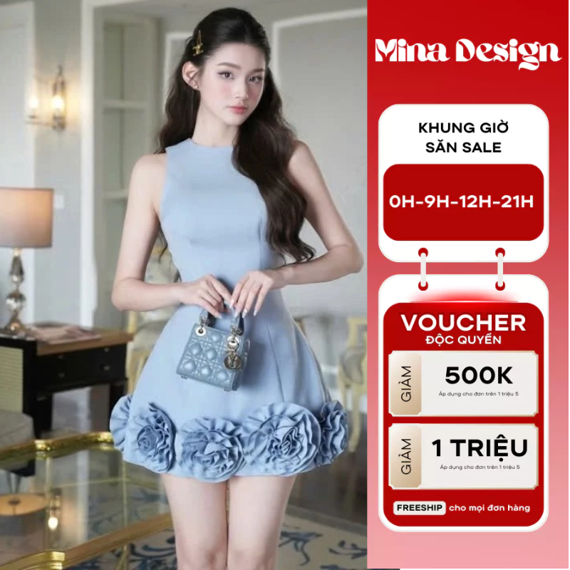 Pastel Blue Short Bodycon Dress, Slim Design, Luxurious 3D Flower ...