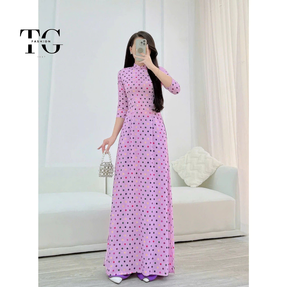 Purple ao dai, youthful polka dot women's ao dai, beautiful ao dai - TG ...