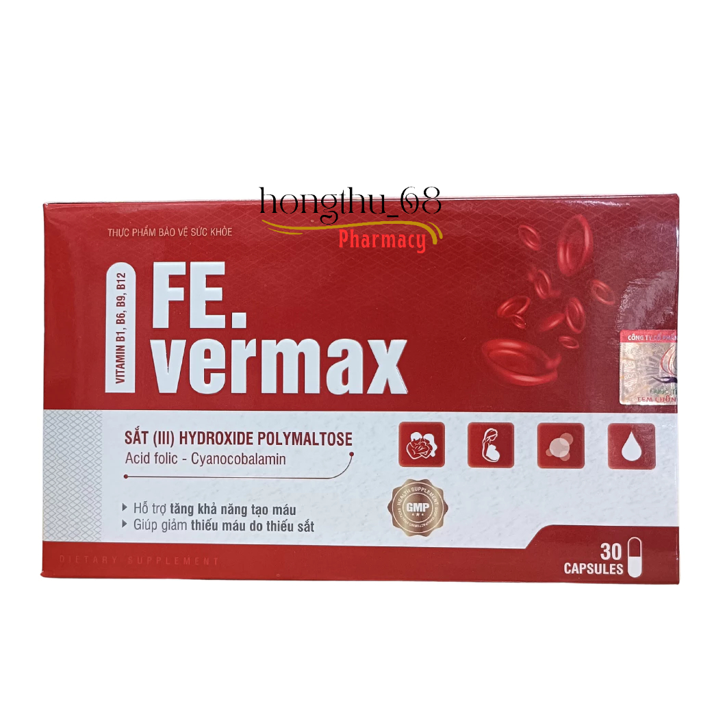 FE.vermax iron supplement helps reduce iron deficiency anemia, box of ...
