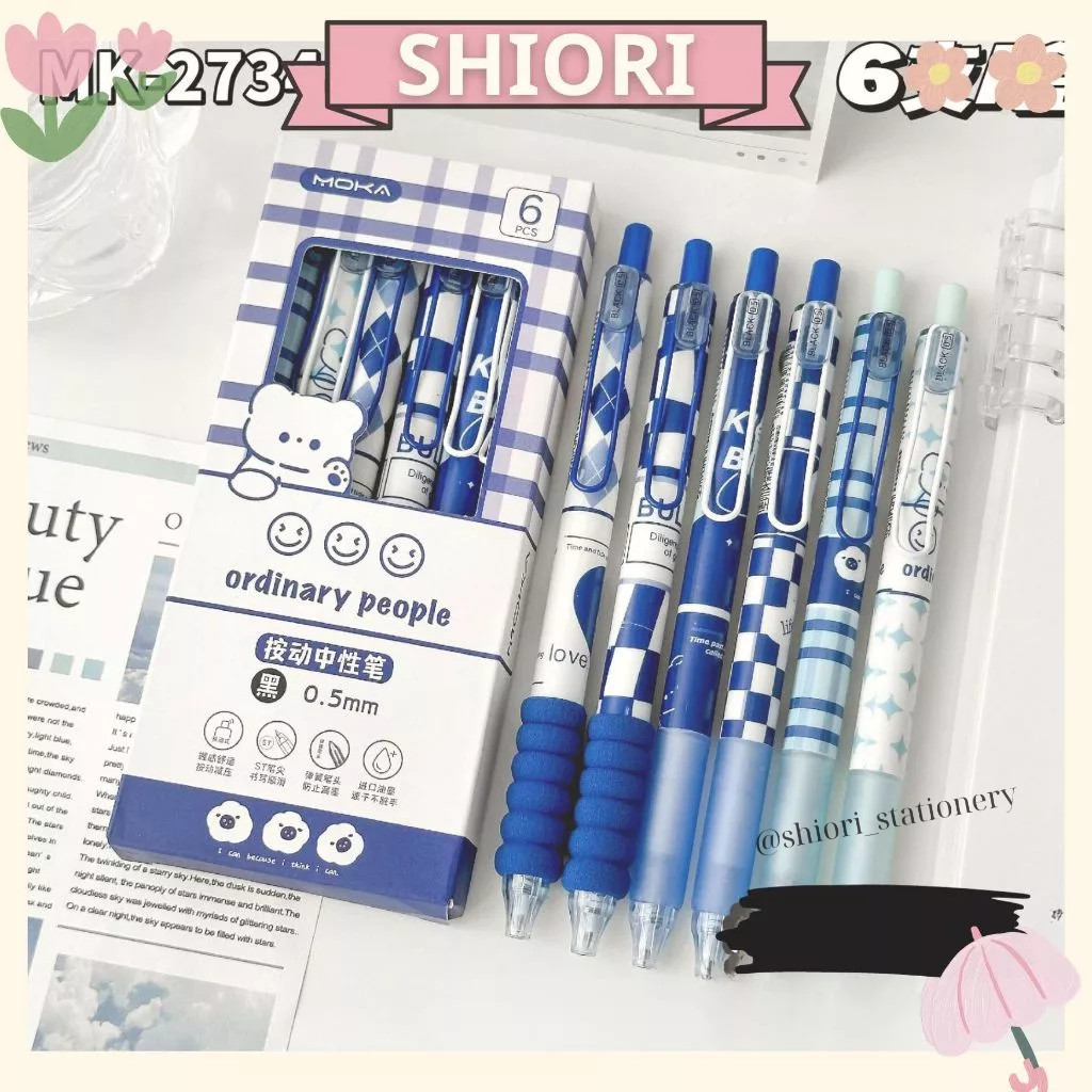 Moka Ordinary Blue Love Gel Pen Black Ink Nib 0.5mm Set of 6 Moka Press ...