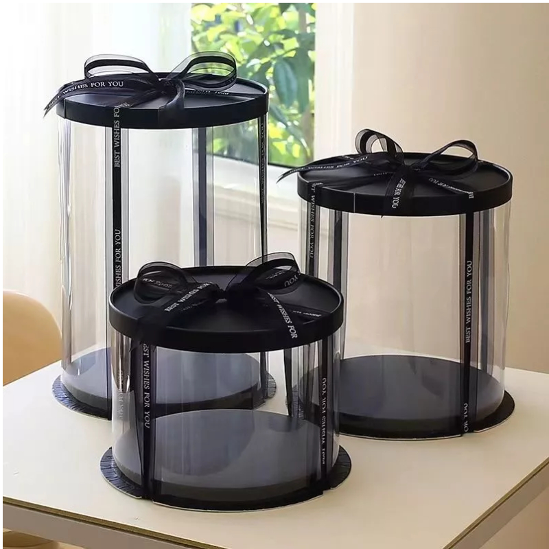 Round Clear Mica Plastic Box with Black Base and Black Lid for Cakes ...