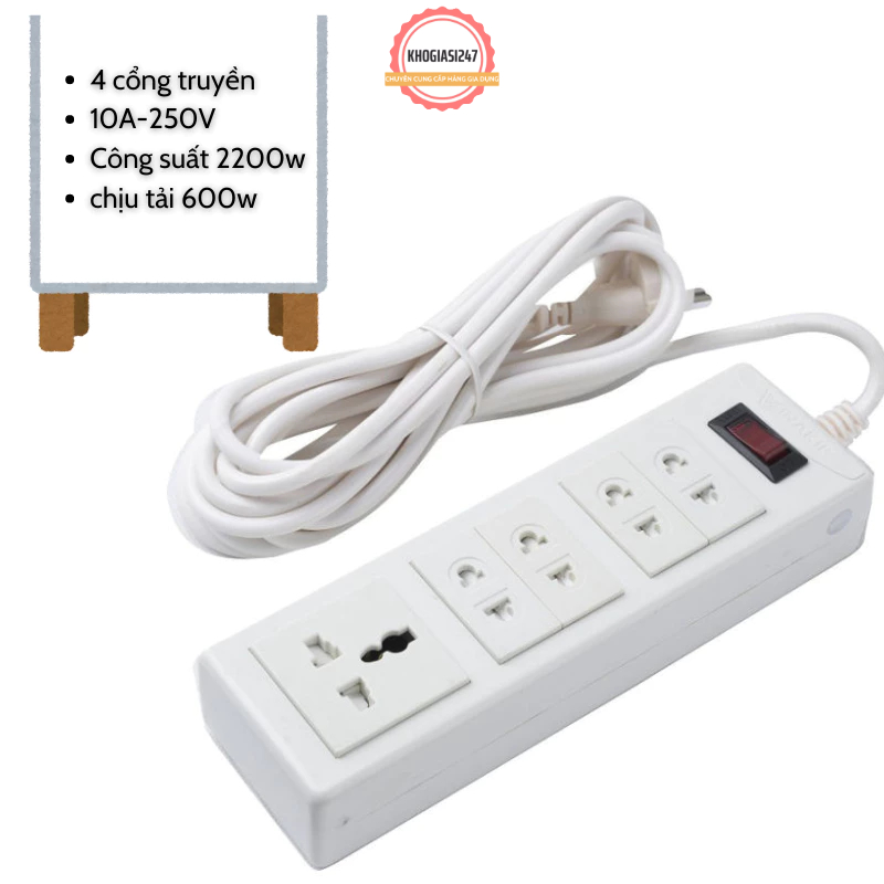 Hato White Common Power Socket 3m Short, 4 2 & 3-Prong Sockets, 1 On ...
