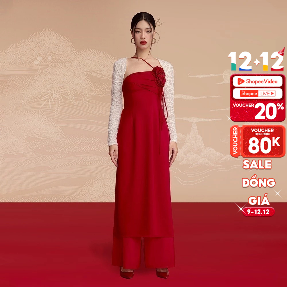Rechic Uyen Nhu Ao Dai with square neck, long sleeves and delicate bow on the chest | Shopee ...