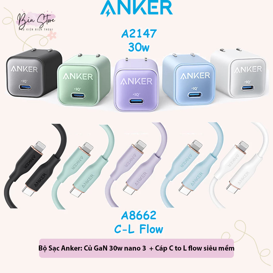 (Charger For lP8-14prm) Anker GaN 30w Charger A2147 Nano 3, Super Soft ...