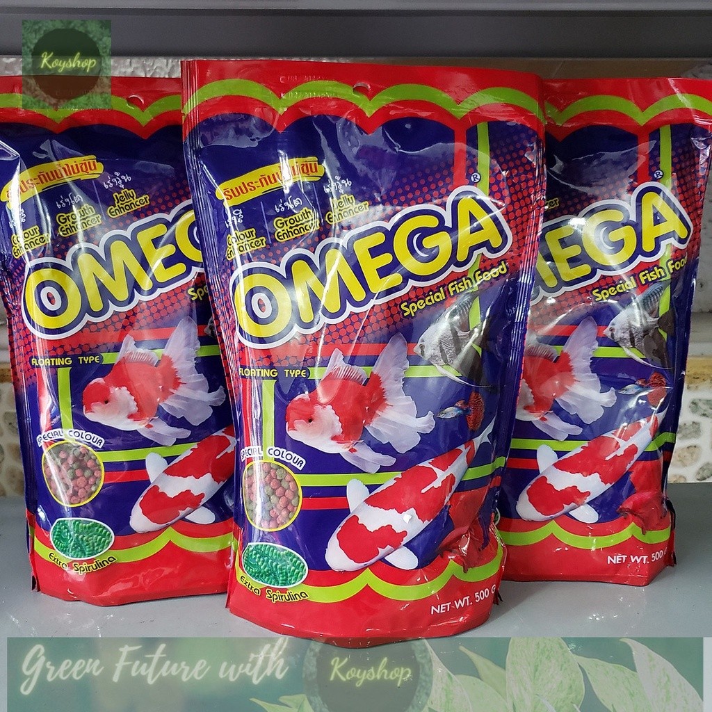 (G)Omega fish bran pellets medium pack 500g Fish food with Spirulina ...