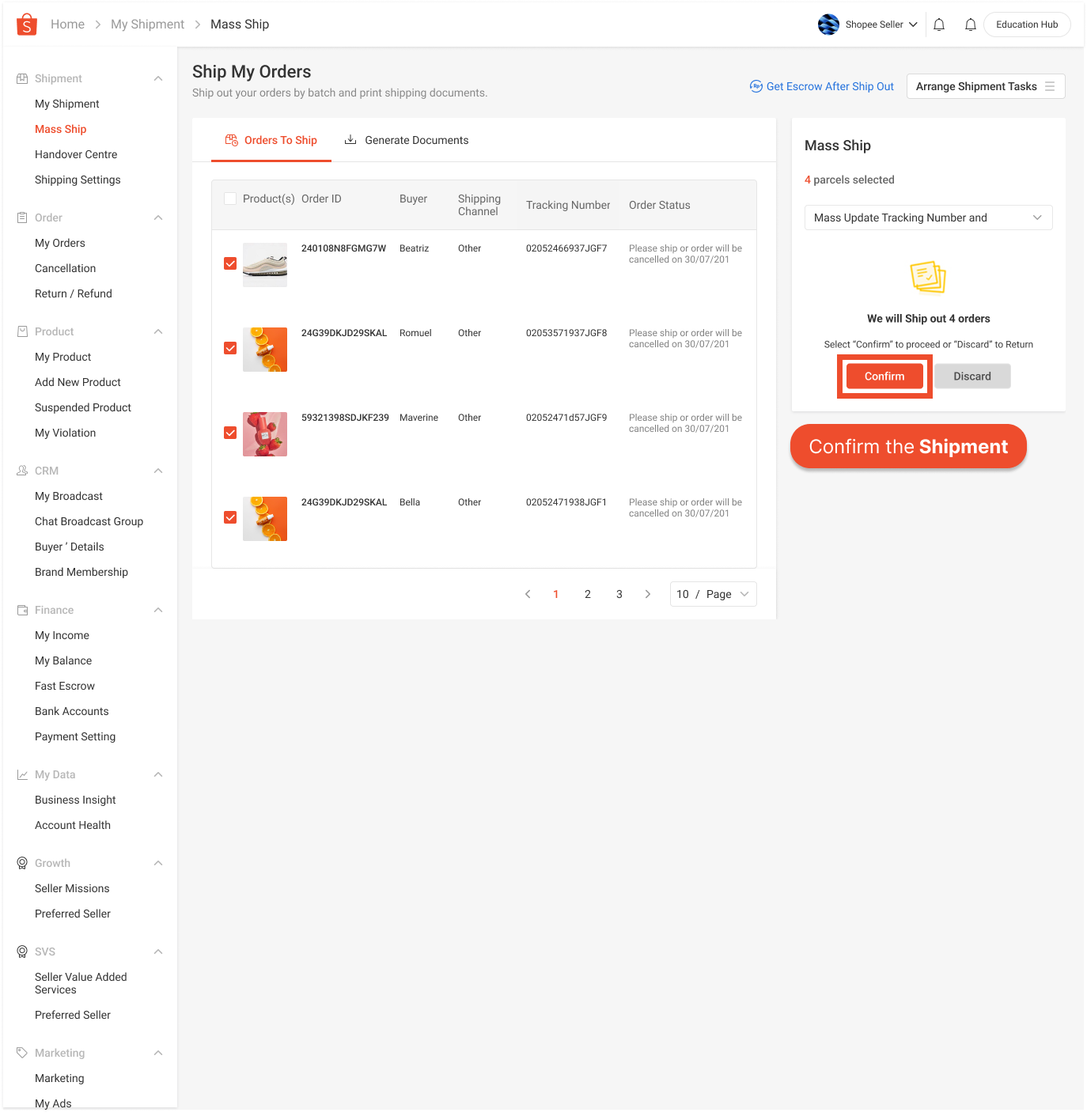 Mass arranging shipment with Other Logistics Providers | Shopee PH ...