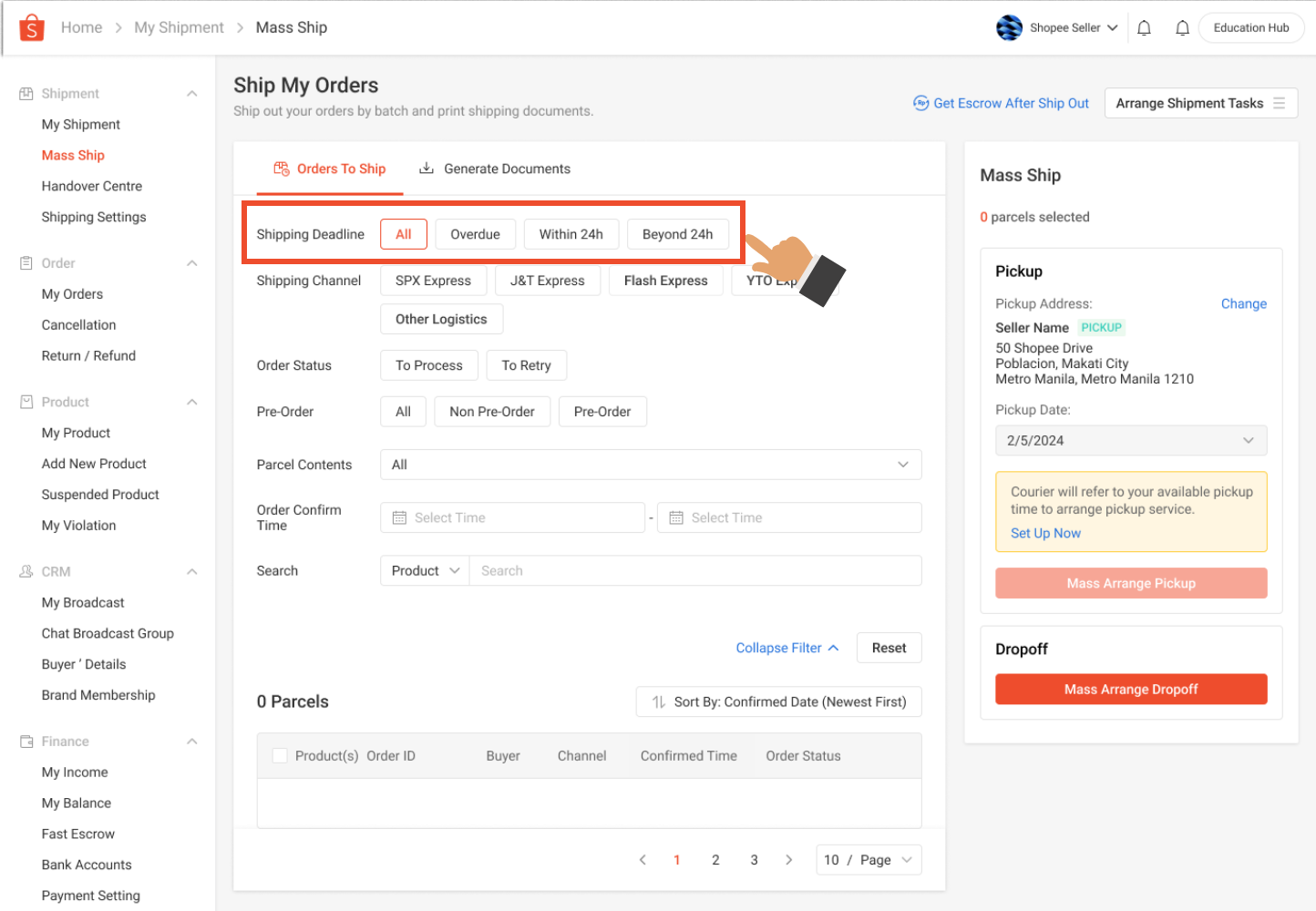 Mass arranging shipment with Shopee Supported Logistics partners ...
