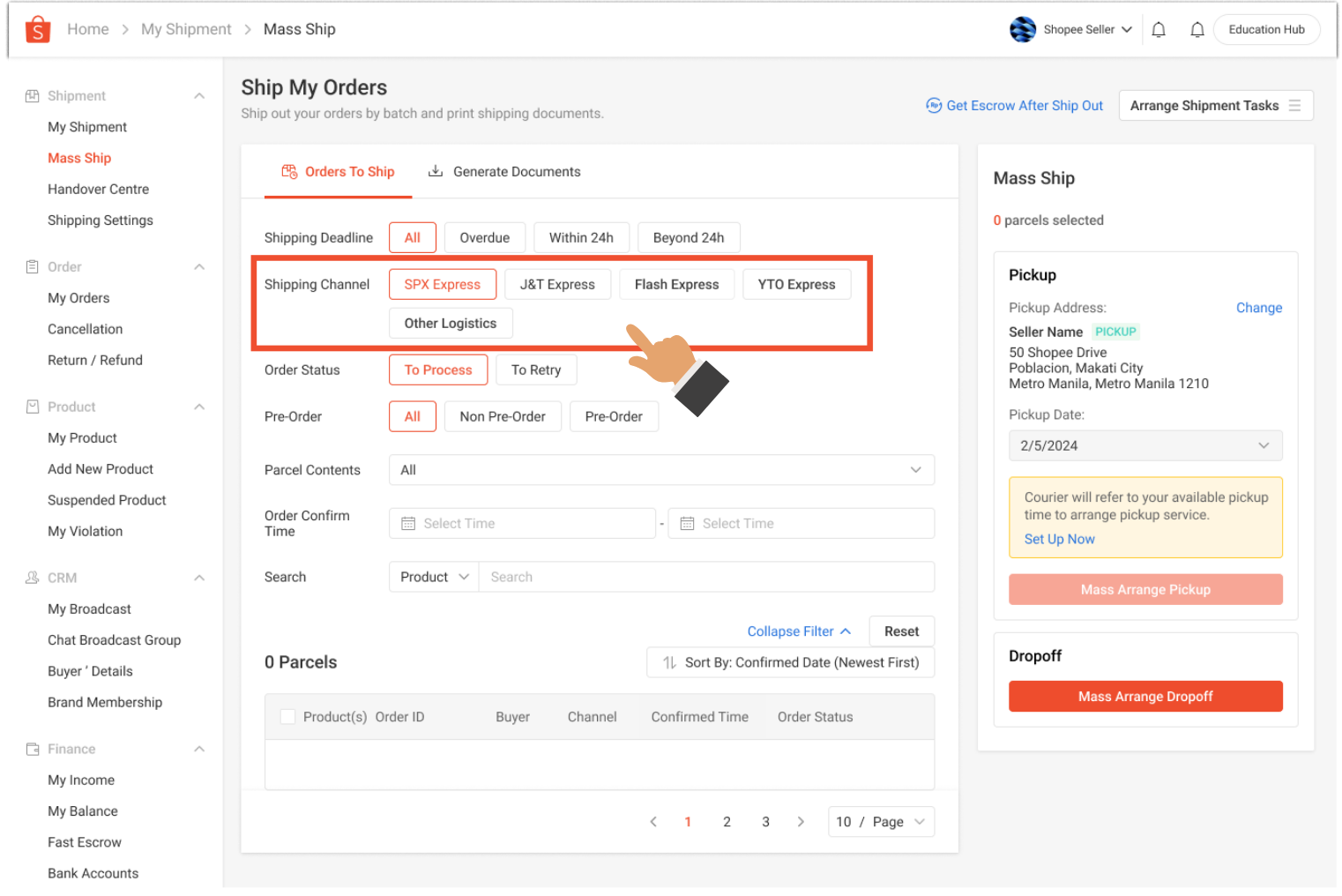 Mass arranging shipment with Shopee Supported Logistics partners ...