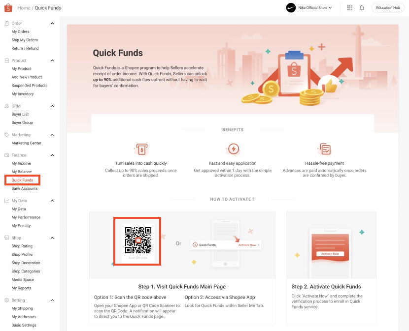 Quick Funds | Shopee PH Seller Education Hub