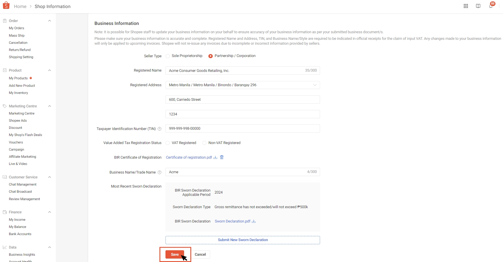 How to Update Business Information for Tax Invoices | Shopee PH Seller ...