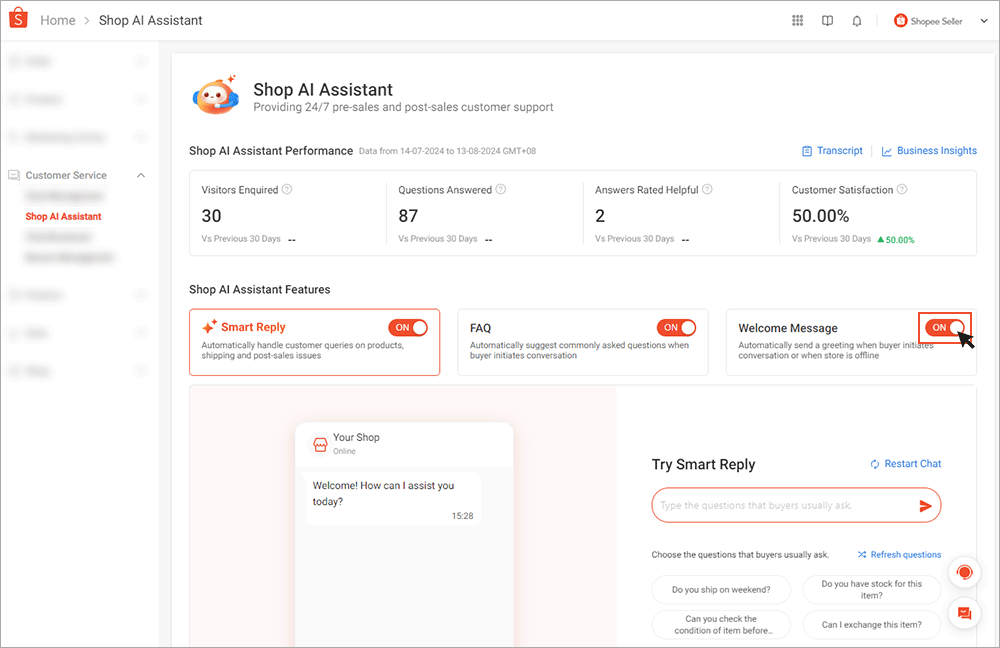 FAQs on Chat AI Assistant | Shopee PH Seller Education Hub