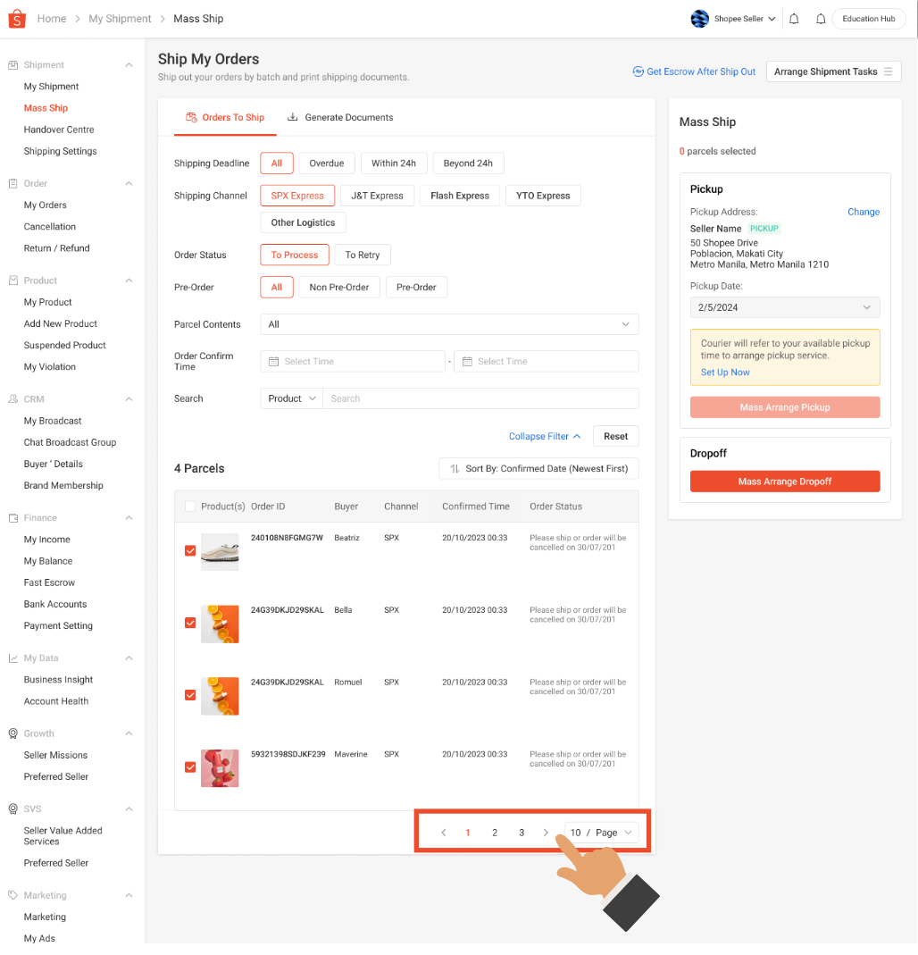 Mass arranging shipment with Shopee Supported Logistics partners ...