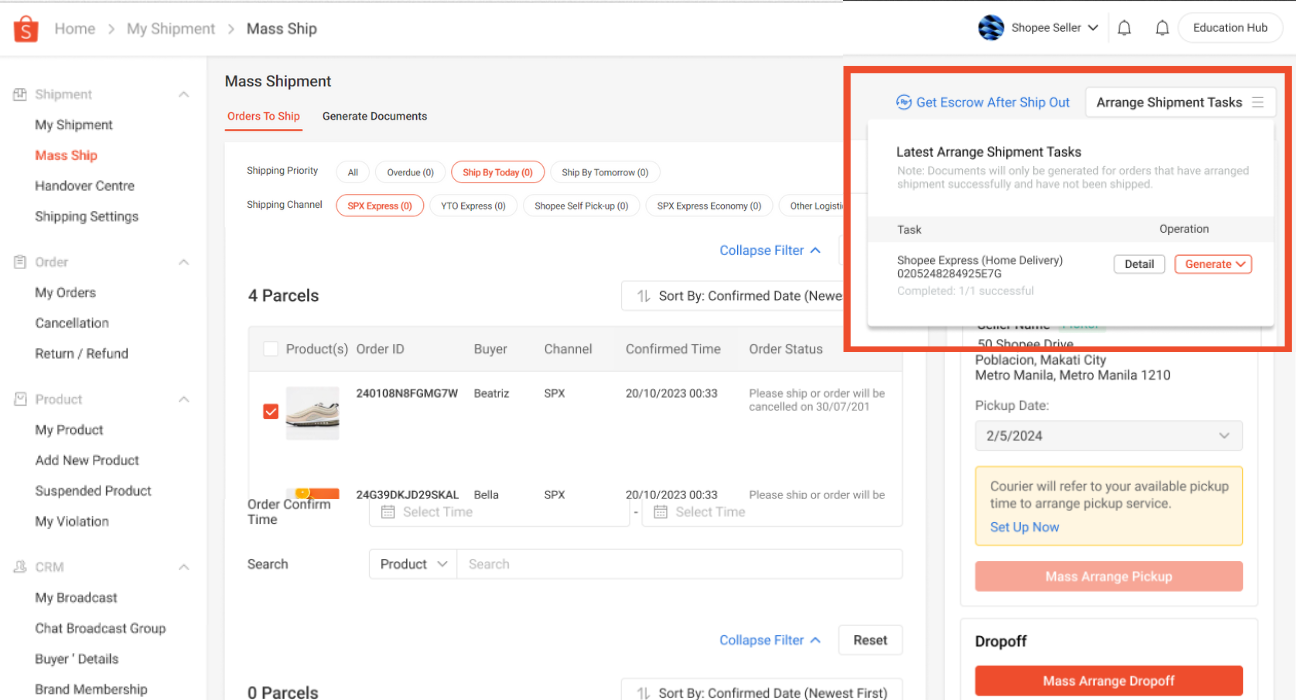 Mass arranging shipment with Shopee-Supported Logistics partners ...