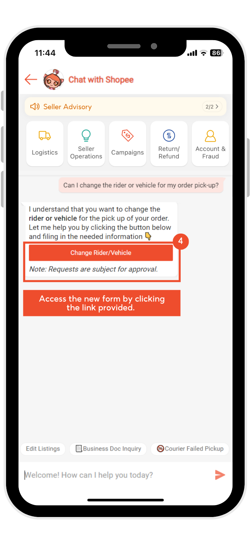 Seller Services forms via Shopee Chat | Shopee PH Seller Education Hub