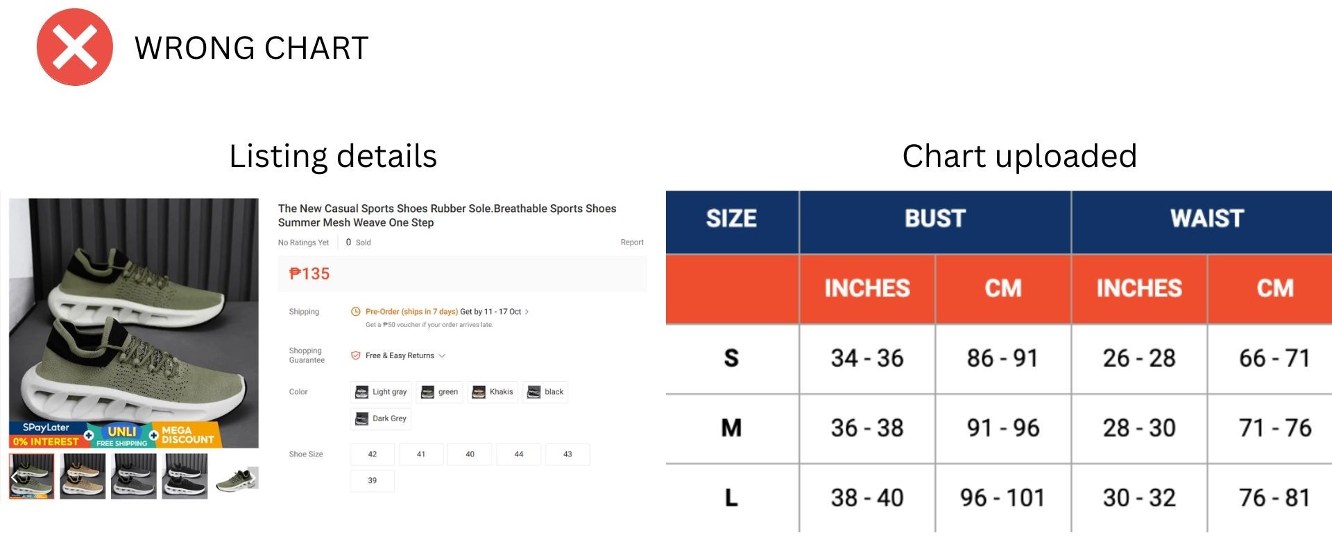 What is Wrong Size Chart Image? | Shopee PH Seller Education Hub