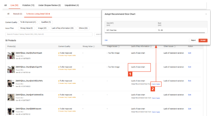 Size Chart Guidelines | Shopee PH Seller Education Hub